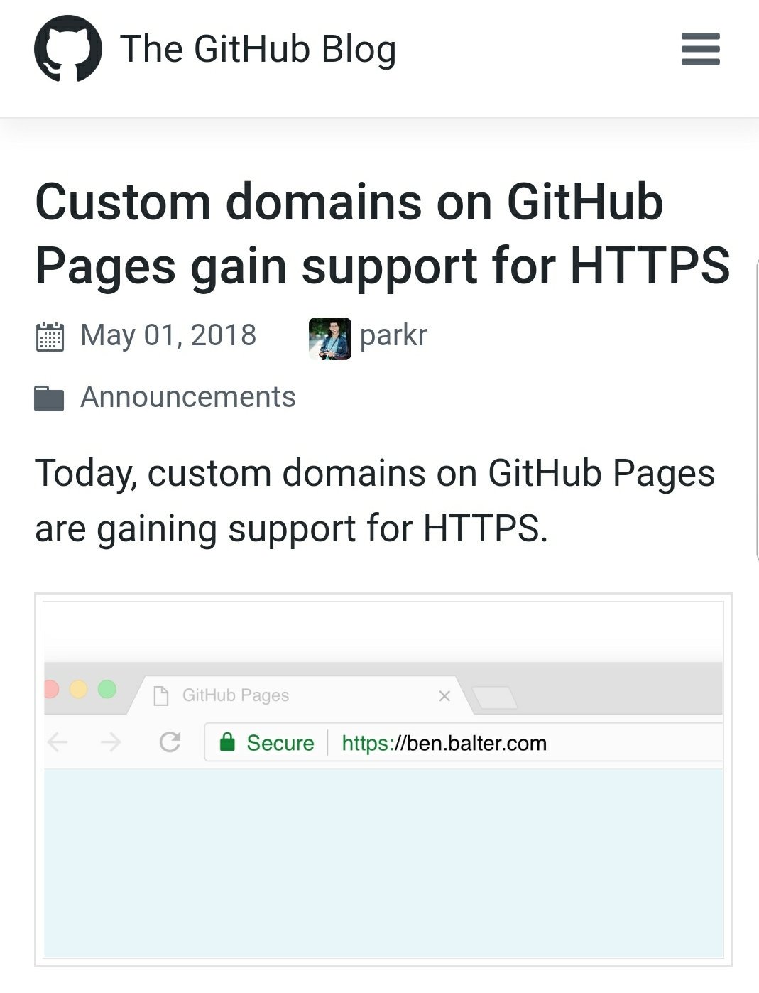 ruanyf on Twitter: "GitHub Pages 支持自定义域名的 HTTPS 访问了，以前你只有使用官方域名 https://t.co/c4faaiTV58 才有加密访问支持 ...