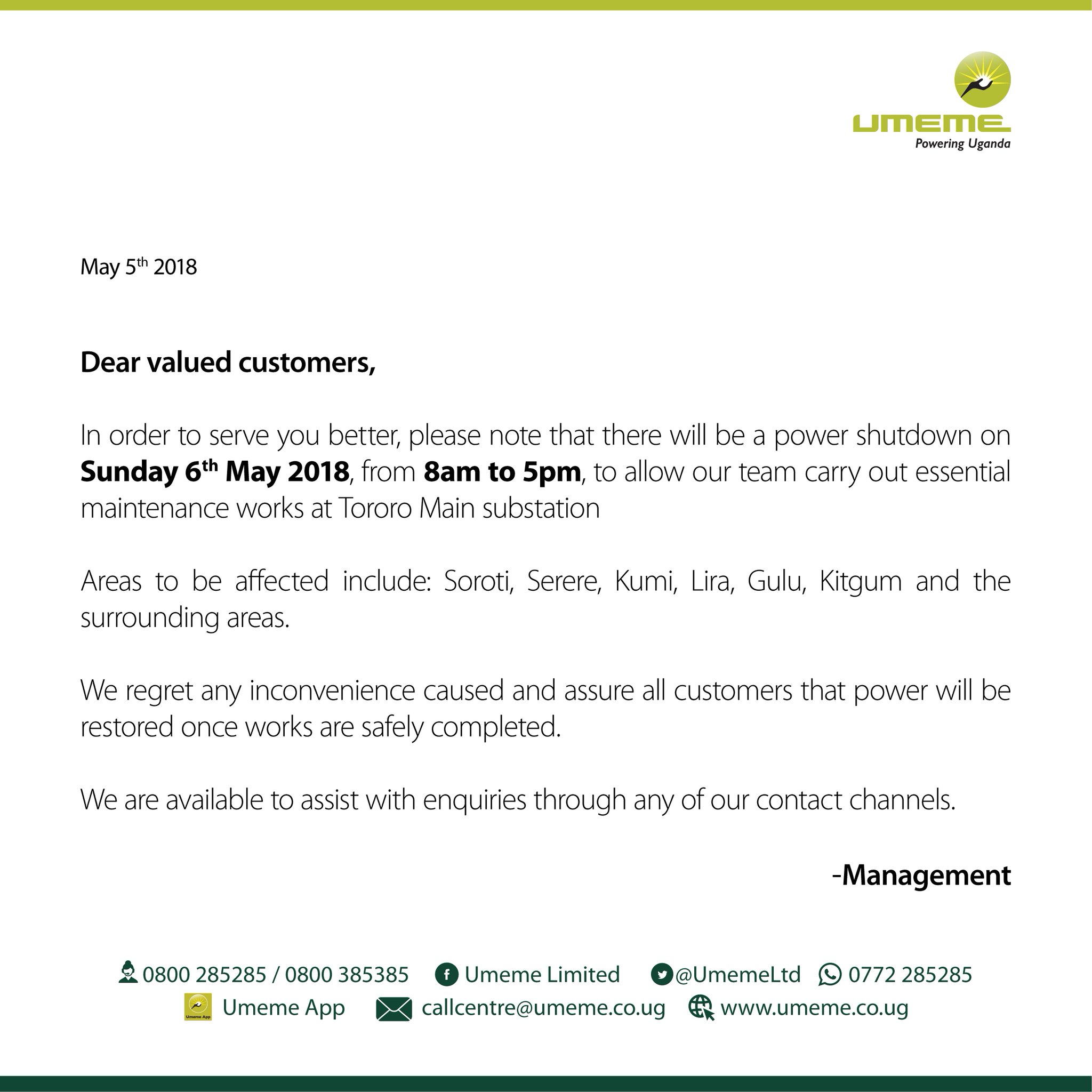 Umeme Limited On Twitter Notice For Planned Power Shutdown Https t umeme-limited-on-twitter-notice-for-planned-power-shutdown-https-t