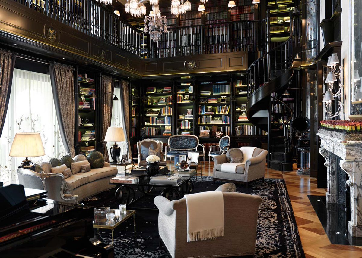 Home Library With Spiral Staircase