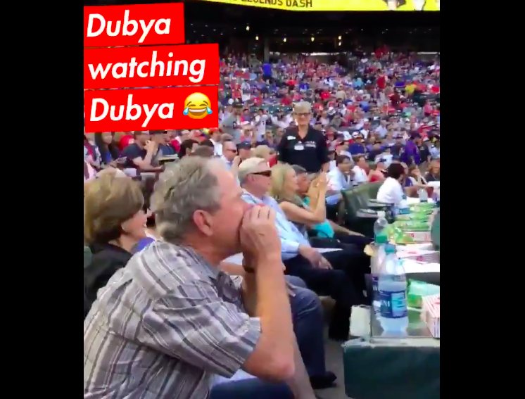 Watch George Dubya Heckle Himself During The Rangers Mascot Race