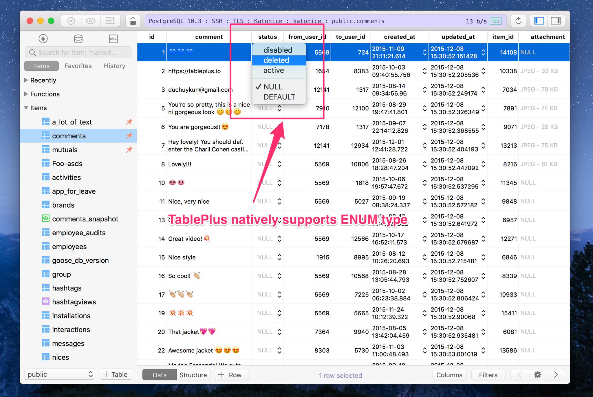 TablePlus on Twitter: "TablePlus will support ENUM type in #build106 😁 #MySQL #PostgreSQL # ...