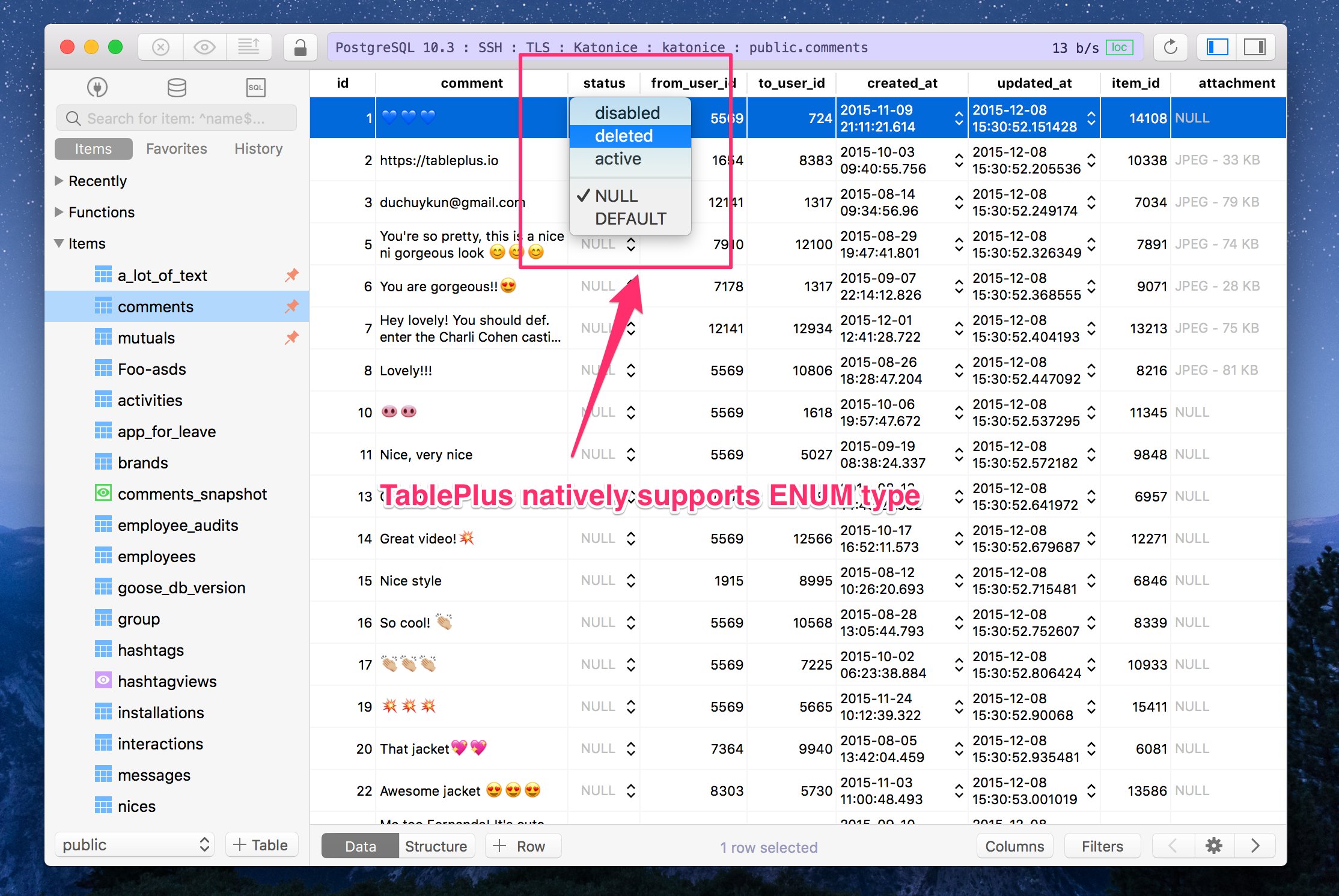 TablePlus on Twitter: "TablePlus will support ENUM type in #build106 😁 #MySQL #PostgreSQL # ...