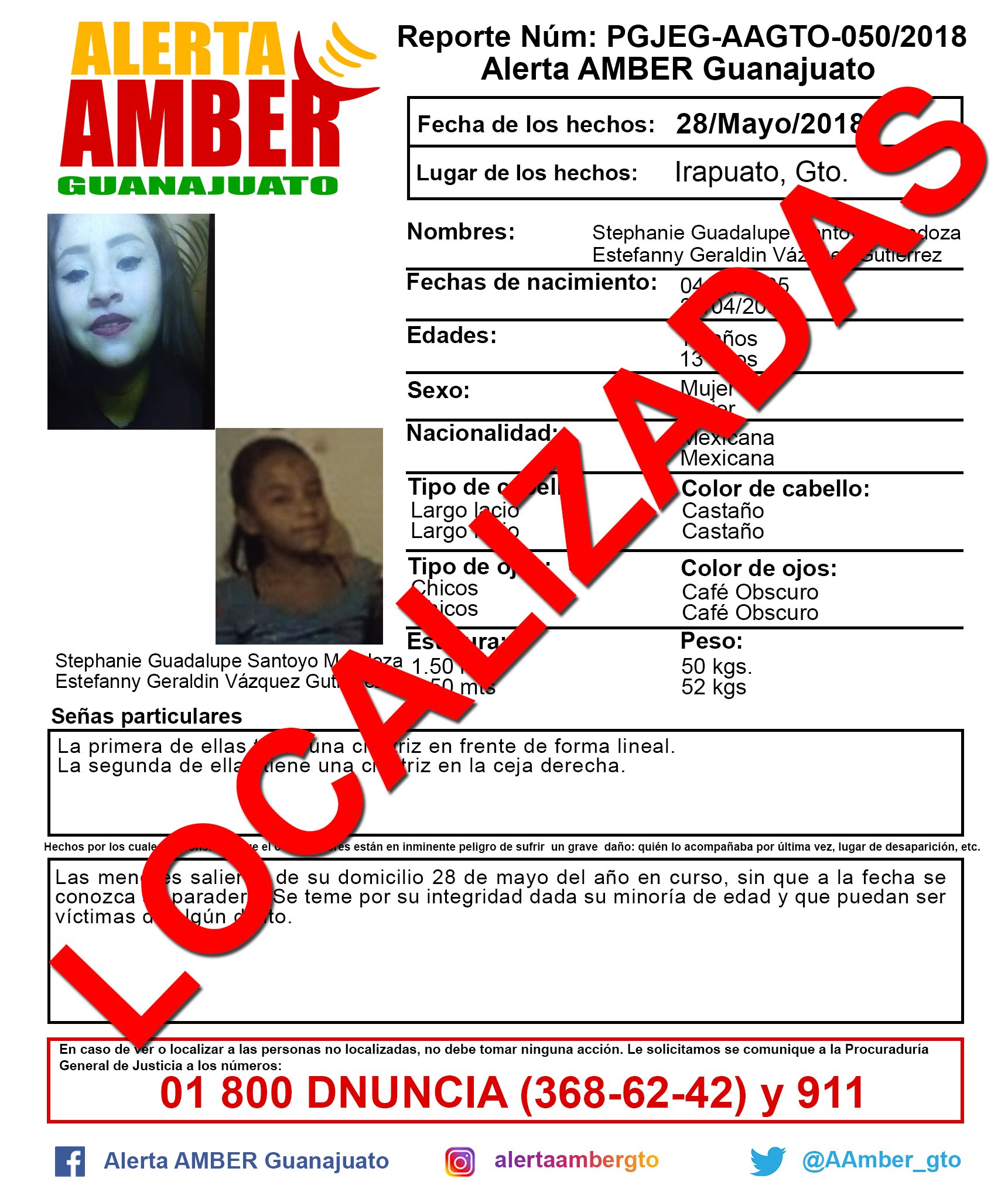 Alerta AMBER GTO. on Twitter: "Desactivación de la alerta AMBER Guanajuato de las menores ...