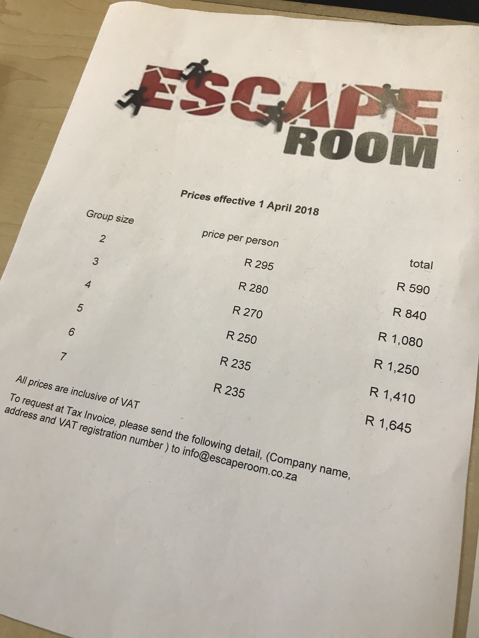 Escape room prices store