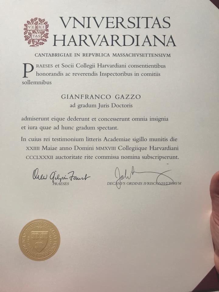 Harvard Law Degree Certificate