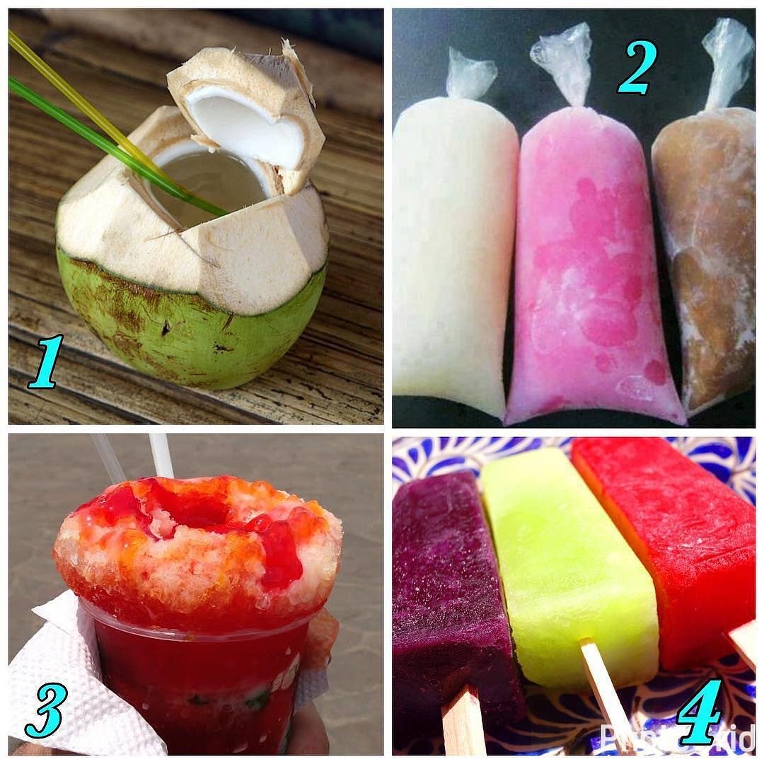 ¿Cuál prefieres para refrescarte? ?? 1) agua de pipa 2) duro de frutas ...