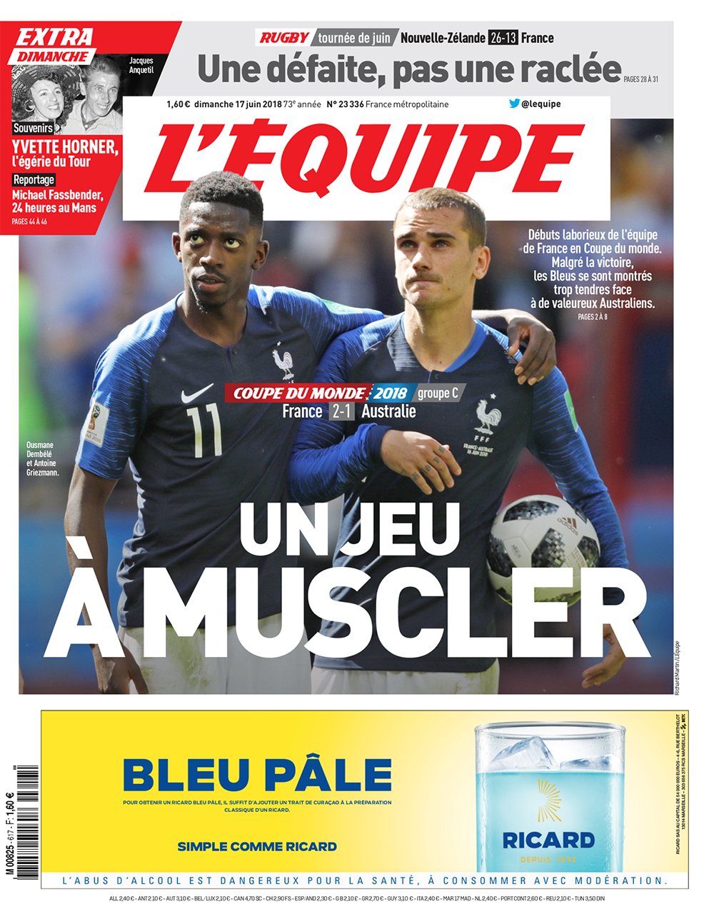 L'ÉQUIPE on Twitter: "La Une du journal L'Équipe ce dimanche 17 juin, au lendemain de la ...