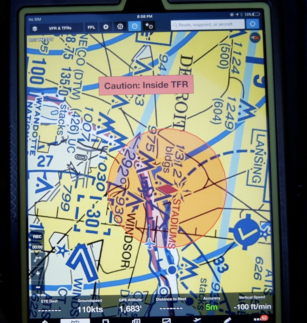 TFR bust - here's how it looks on ForeFlight : r/flying