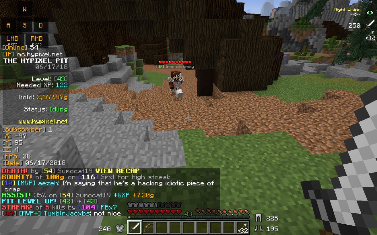 I reached Level 43 in the Hypixel Pit game in Minecraft! / Twitter