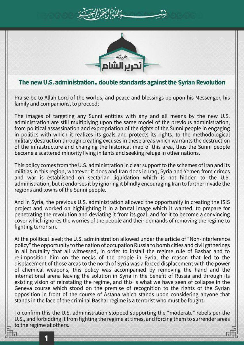 pt : HTS ’s Political Office - led by Dr. Yousef al-Hajar - which ...