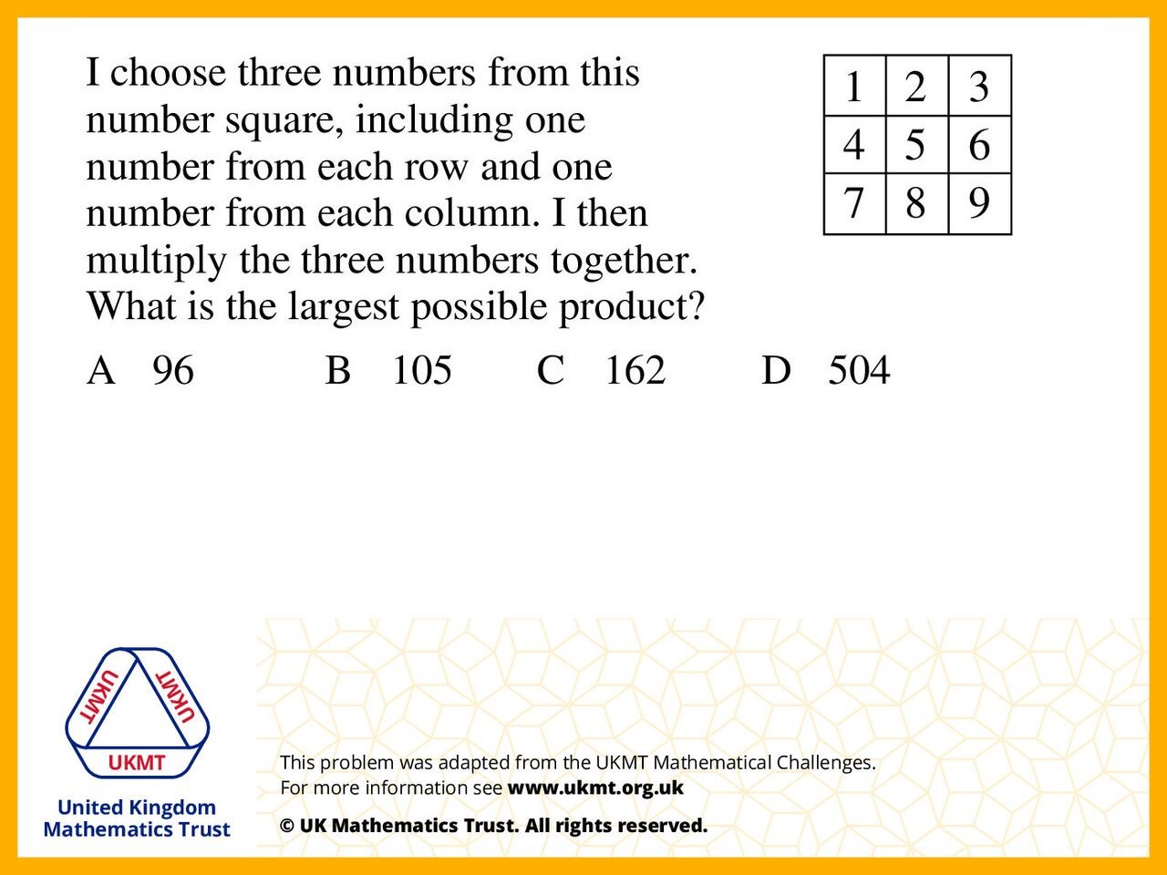 UK Mathematics Trust on Twitter: "Here is your #UKMTProblem! What is the largest possible ...