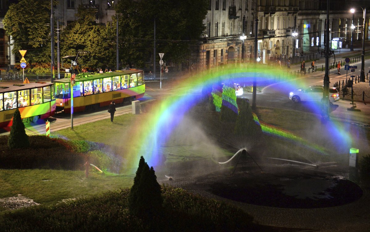 An ‘unbreakable’ rainbow installation made of light and water was set ...