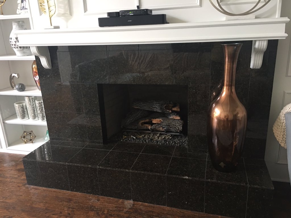 Black Marble Tile Fireplace