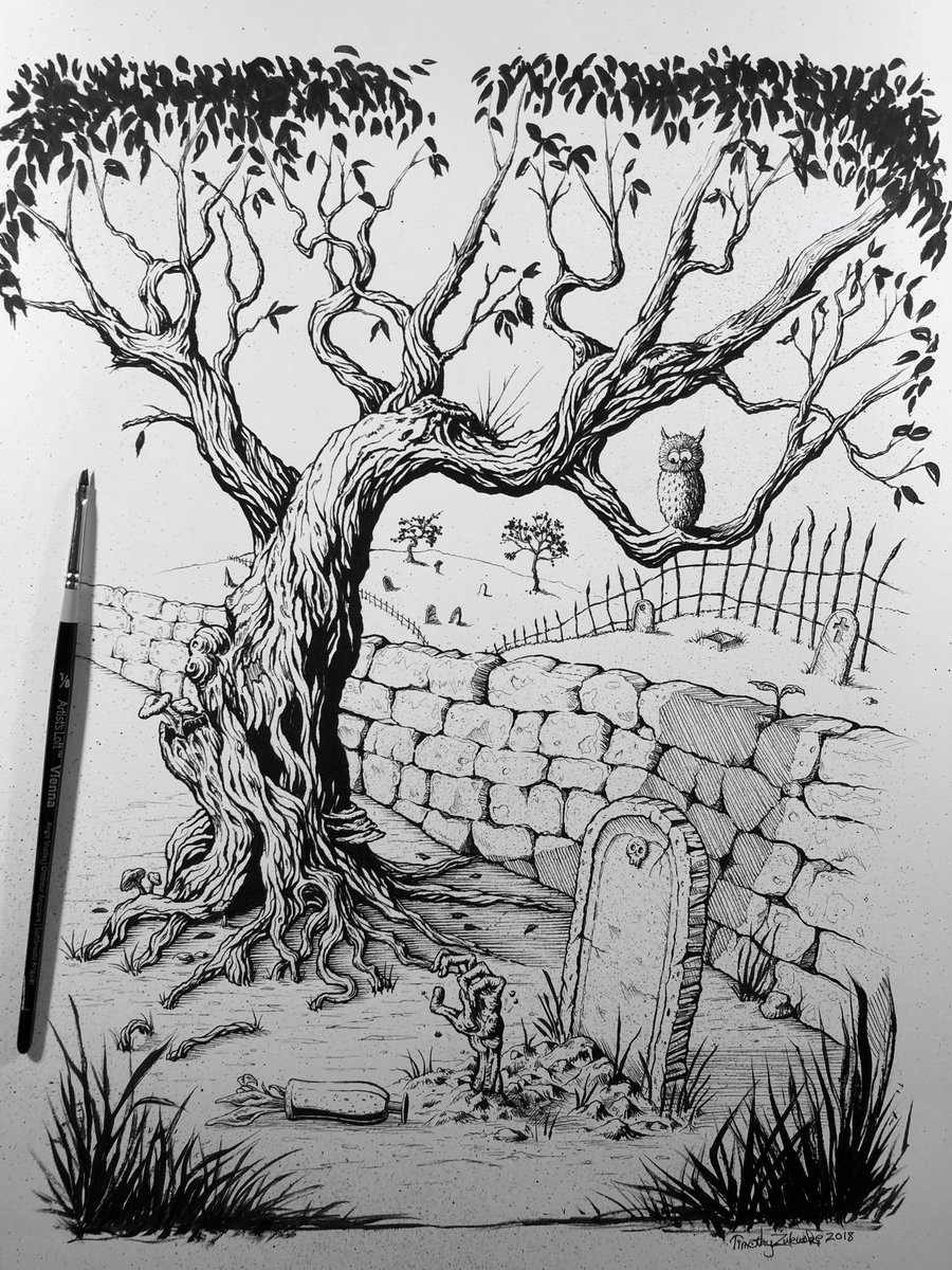 Graveyard Scene Drawing
