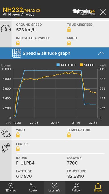 ブリュッセル発東京行ANA機NH232がスコーク7700（緊急事態宣言）→消防車両の待機するヘルシンキに緊急着陸 - Togetter