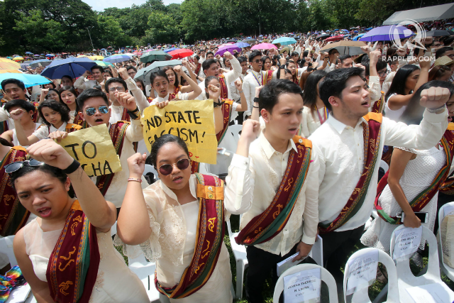 Graduating students of the University of the Philippines hold a protest ...