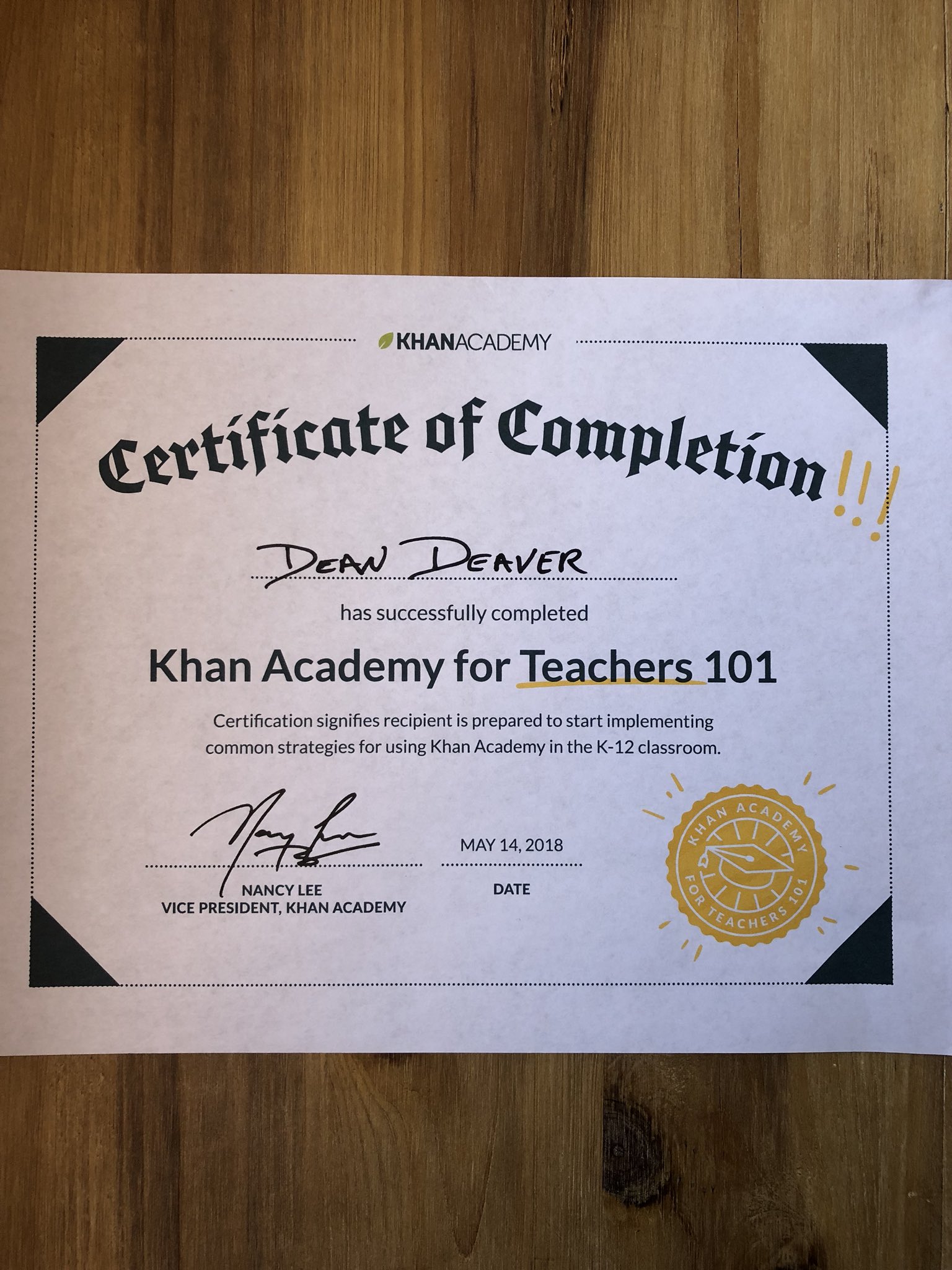 Khan Academy Certificate
