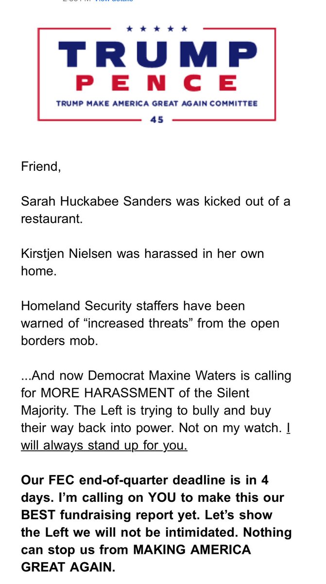 Trump - Pence "MAGA Committee" fundraising letter: "Sarah Sanders was ...