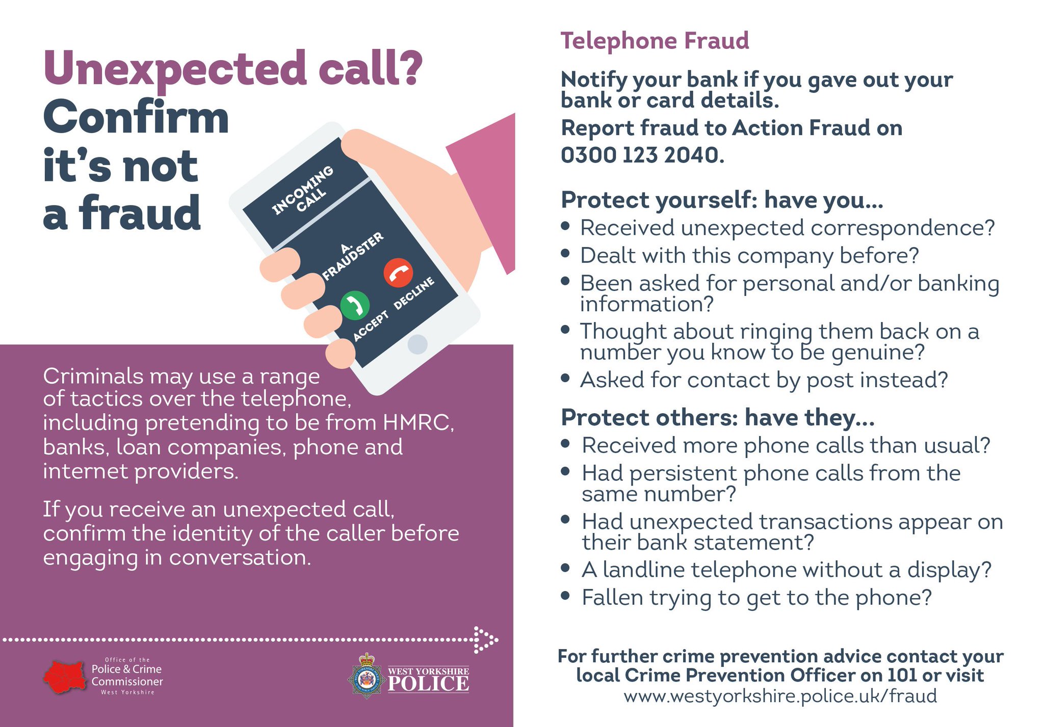 West Yorkshire Police On Twitter Criminals May Use Cold Calling As A