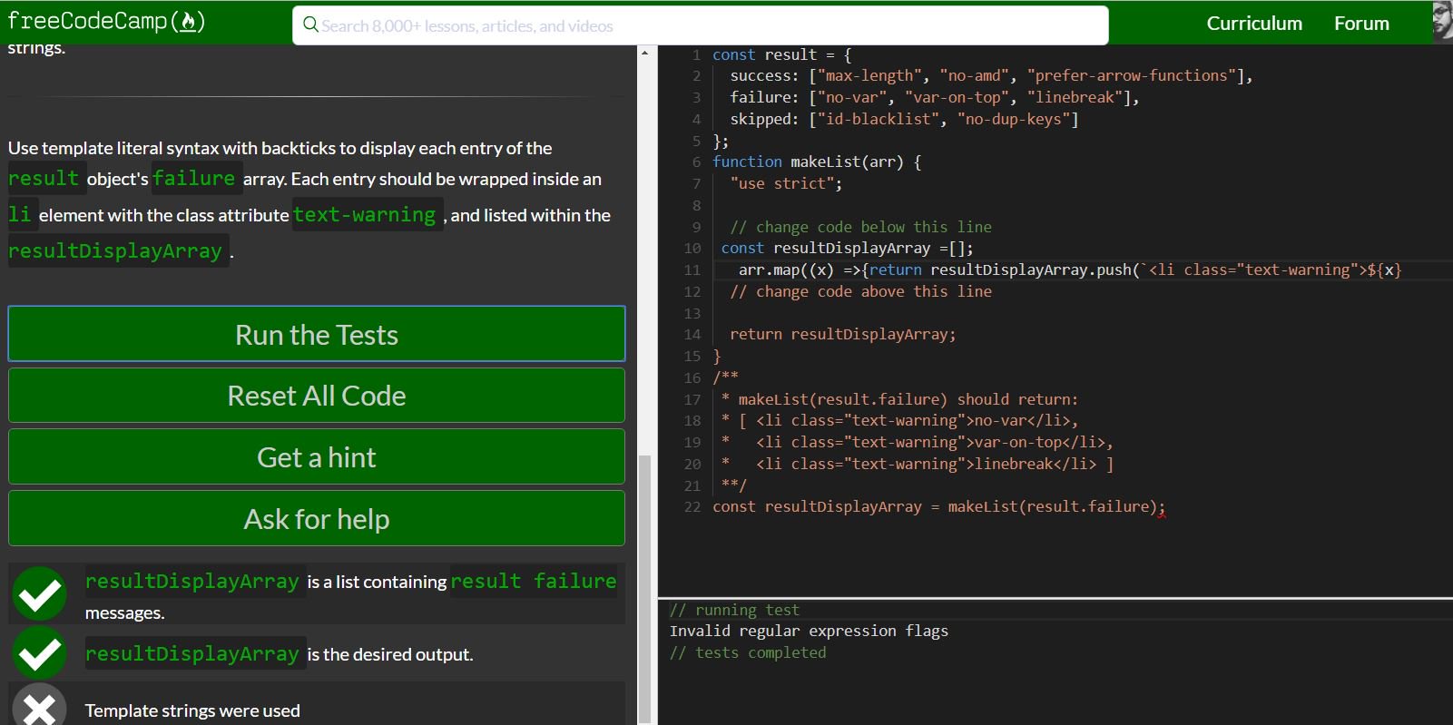 Create Strings Using Template Literals Page 3 Javascript The Freecodecamp Forum
