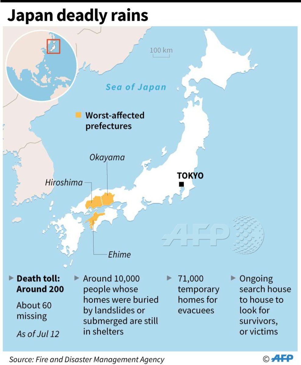 Map of Japan showing the worst-affected areas after devastating floods ...