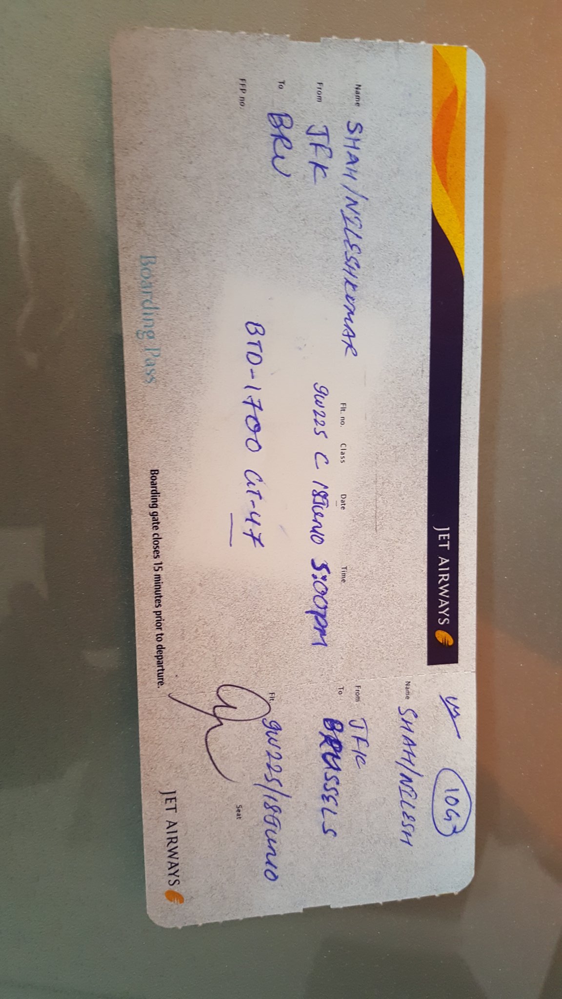 Jet Konnect Boarding Pass