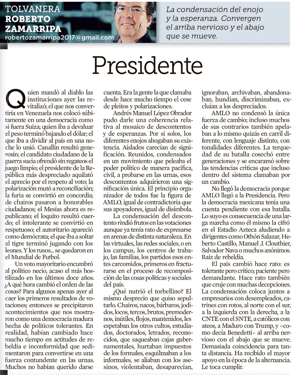 Una de las mejores columnas de HOY, la del MAESTRO Roberto Zamarripa ...