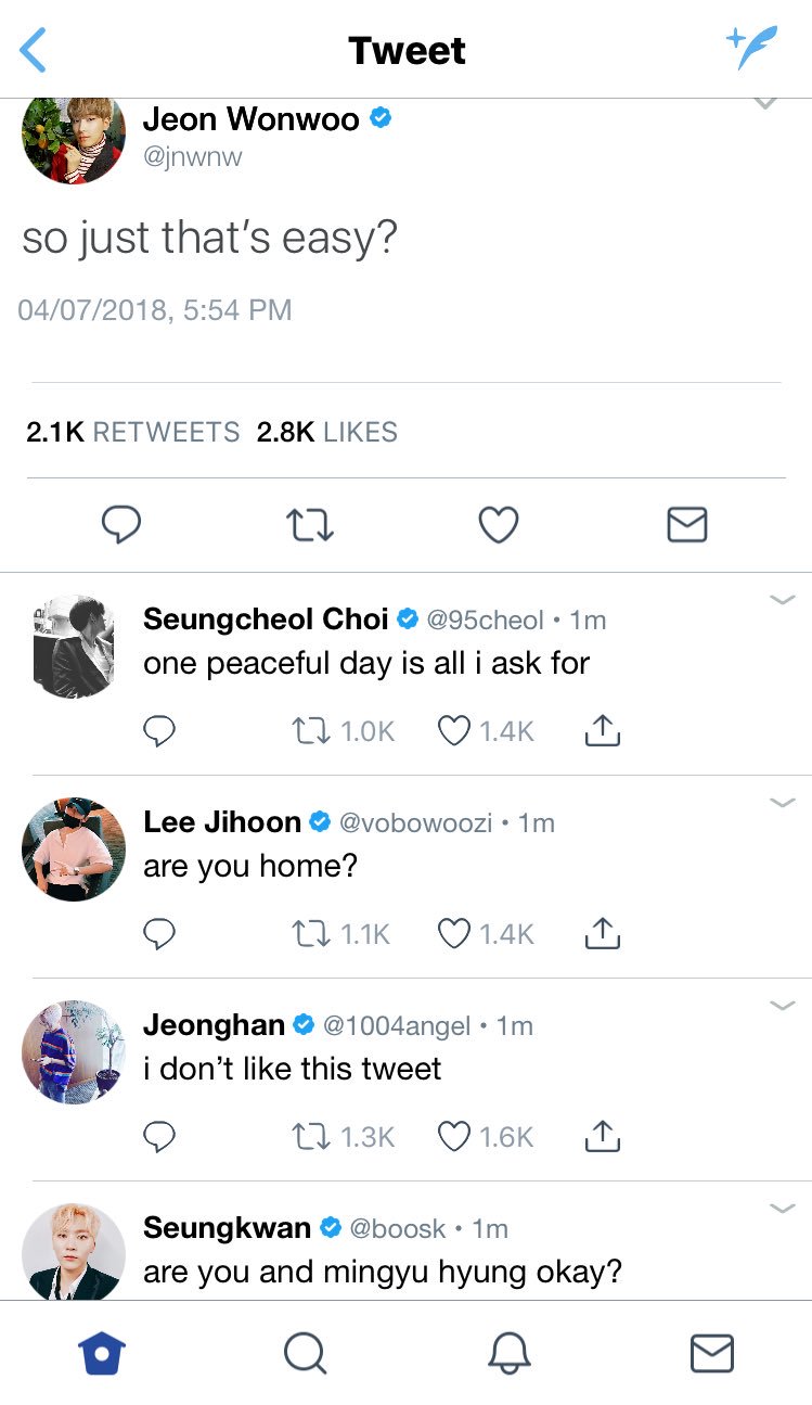 tio on Twitter: "wonwoo doesn’t reply. he tweets https://t.co/RR5Hq1QNE3" / Twitter