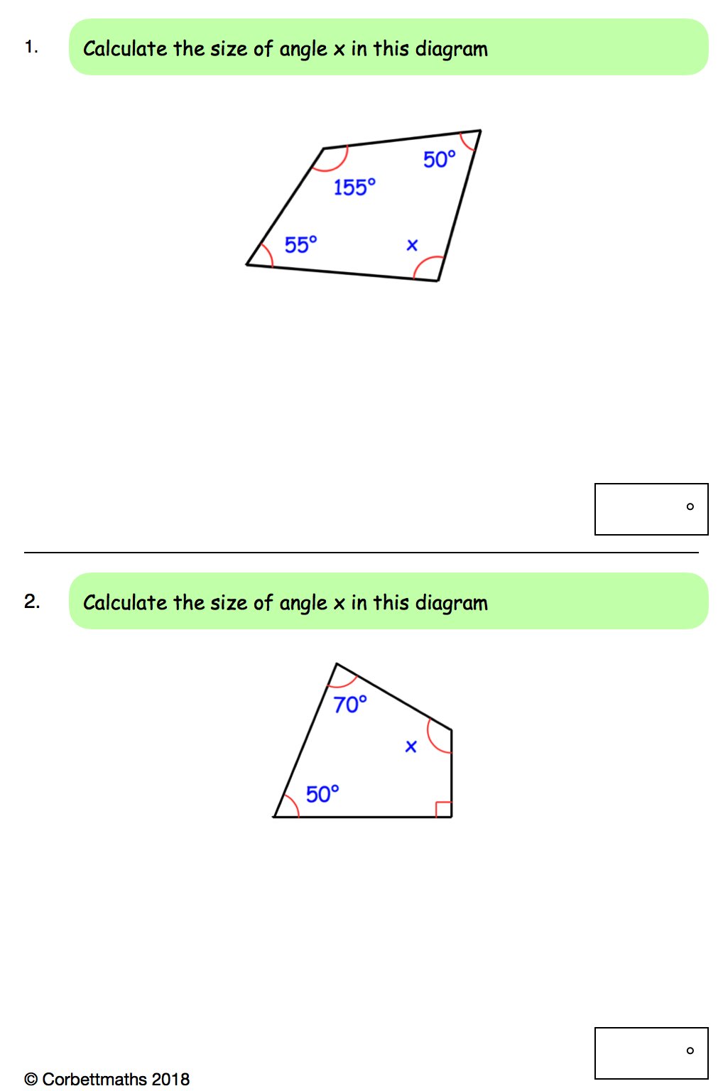 Quadrilateral Angles Worksheets
