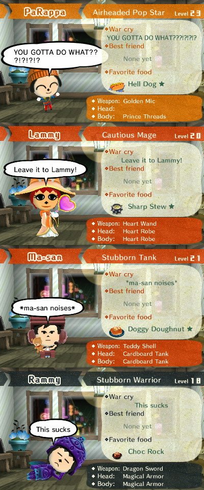 So I've been playing a lot of Miitopia lately : r/Parappa