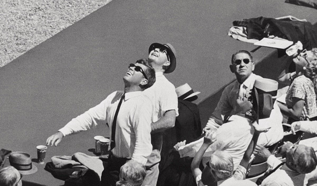 John F Kennedy with LBJ to his right, watch a ball fly at the All-Star ...