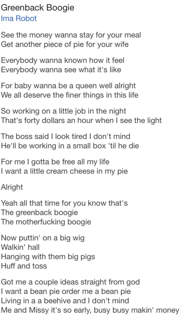 Greenback Boogie Ima Robot