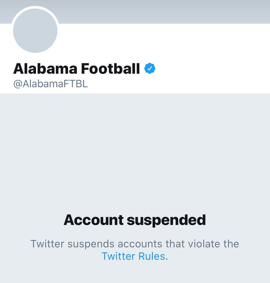 The official Alabama football Twitter account has been suspended. : r/CFB