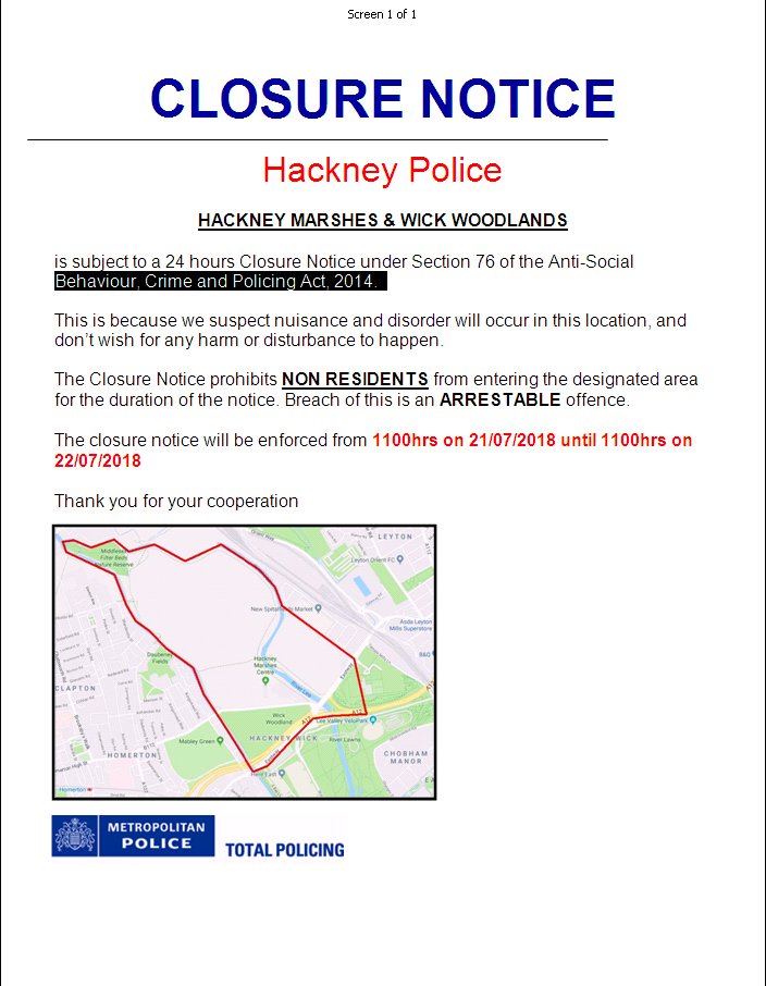 @MPSHackneyWick on Twitter: "HACKNEY MARSHES/ WICK WOODLANDS Due to intelligence received about ...