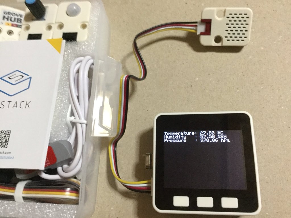 robo8080 on Twitter: "M5GO付属のENV.SENSORモジュールをArduino IDEで動かす実験。M5Stack-Avatarで、音声出力の温湿度&気圧計が出来た🤗 ...
