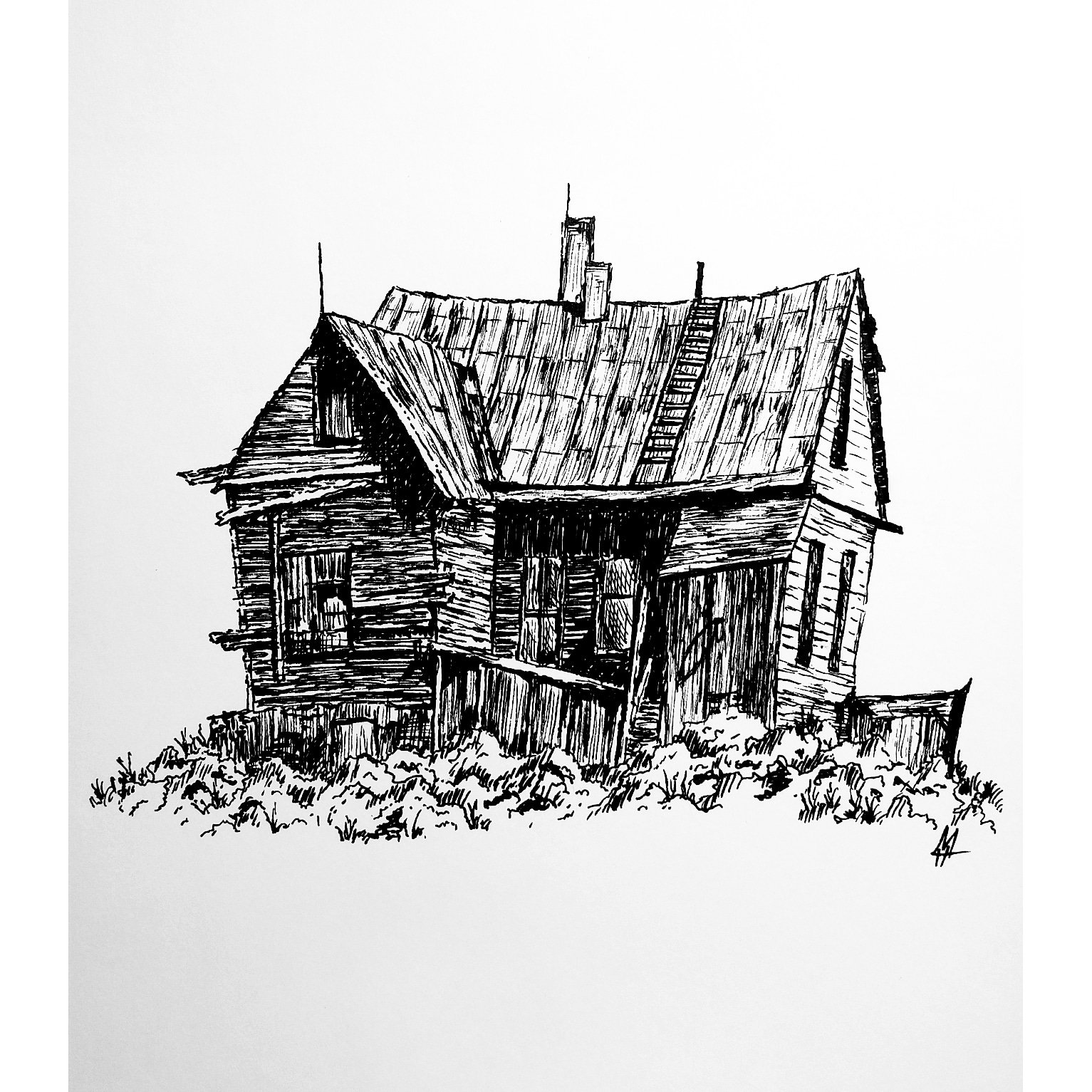 Boarded Up House Drawing