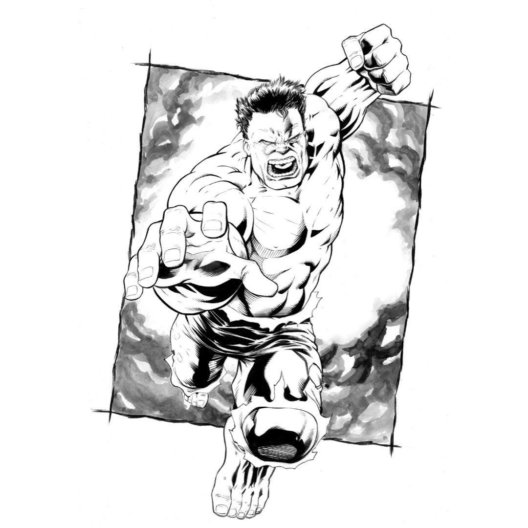 Avengers Hulk Ink Drawing