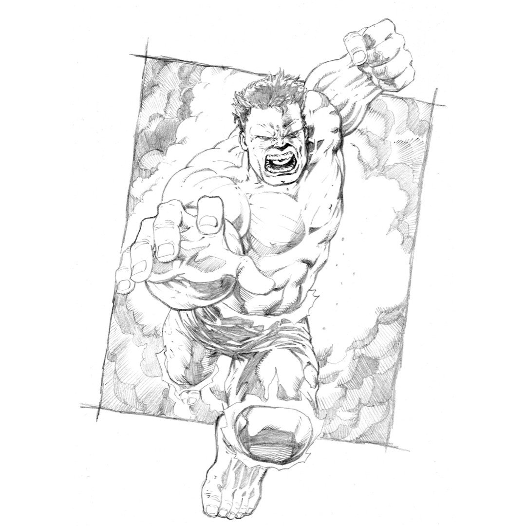 Avengers Hulk Ink Drawing