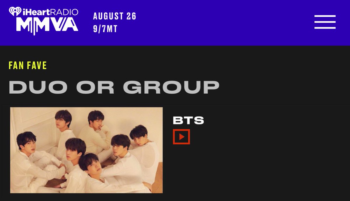 worldwideBTS 🌎 on Twitter: "iHeartRadio Much Music Video Awards Voting, Aug 1 — Aug 24: BTS @BTS ...