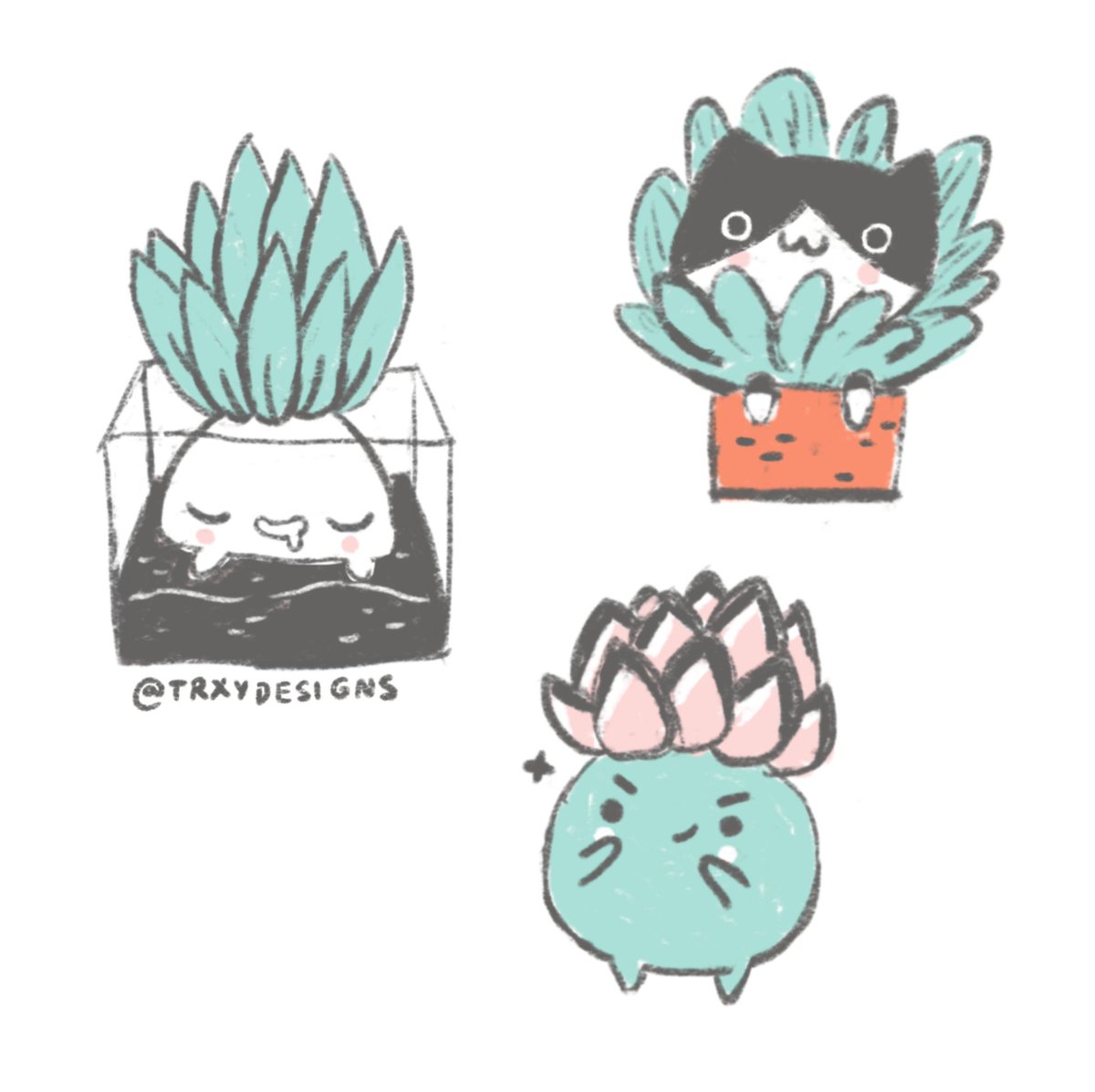 「Old & new plant friends ?? Sketching」|Trix 🍵 Pin Clubのイラスト