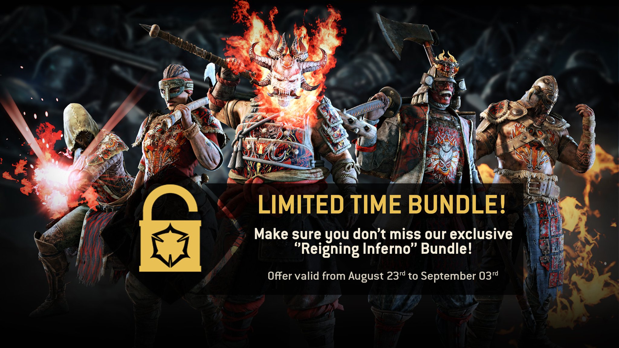 For Honor on Twitter: "Don't miss the EXCLUSIVE "Reigning Inferno" Bundle! Available frm August ...