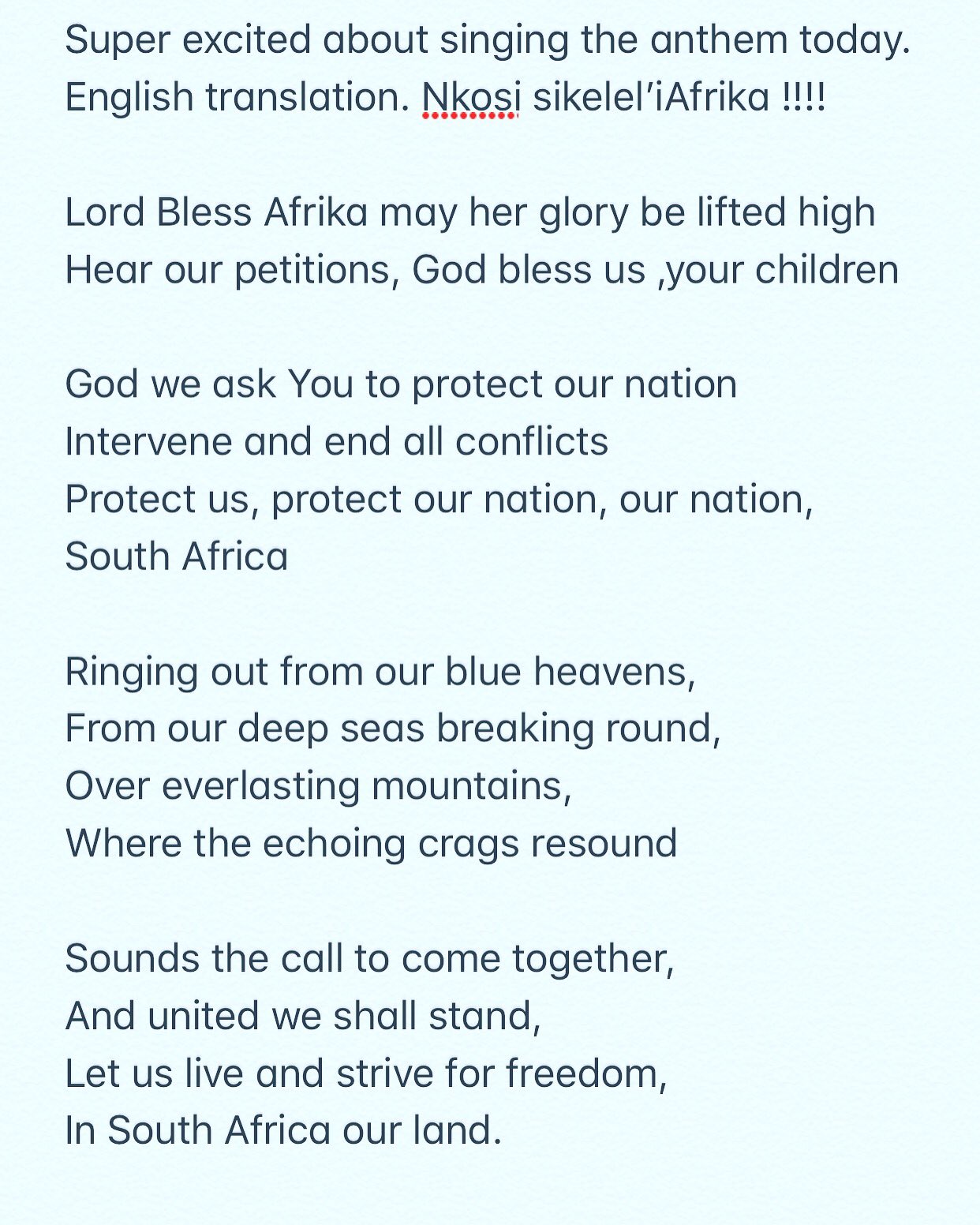 South African National Anthem English The National Spirit: Learn About