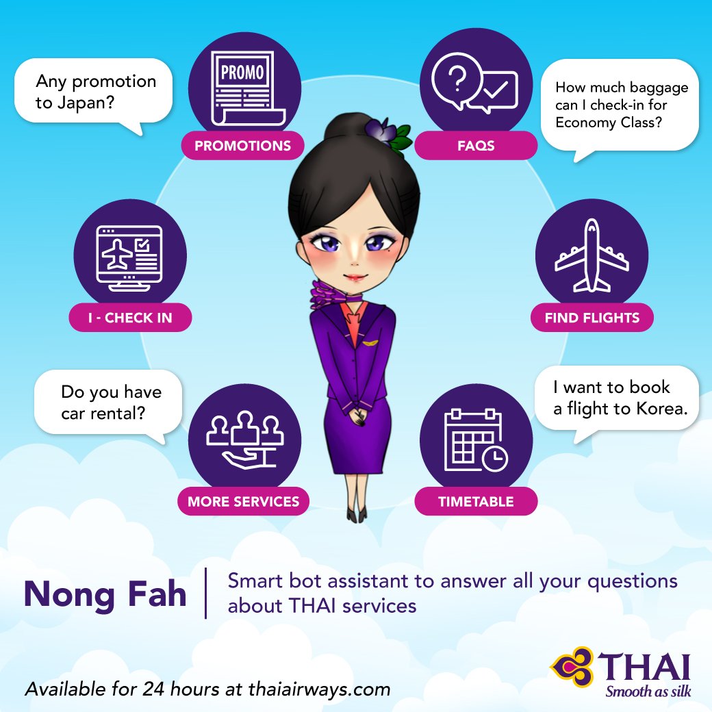 Thai Airways on Twitter: "THAI proudly presents "Nong Fah", smart bot assistant to answer all ...