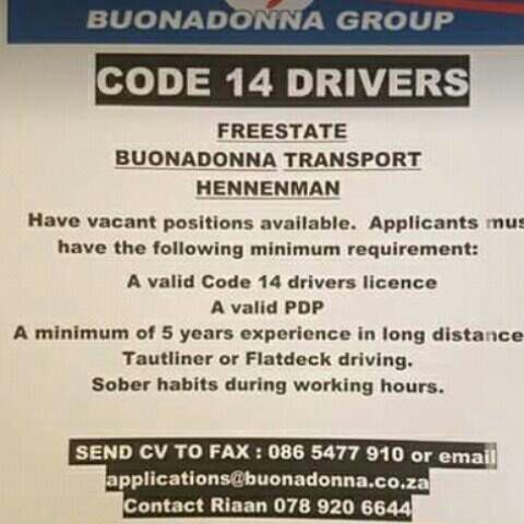 Code 14 drivers learnerships in durban - tracensa