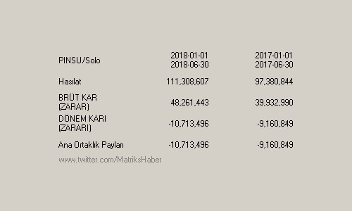 Matriks Haber on Twitter: "PINSU Solo 2018/6 Aylık DÖNEM KARI (ZARARI): -10713496 #PINSU https ...