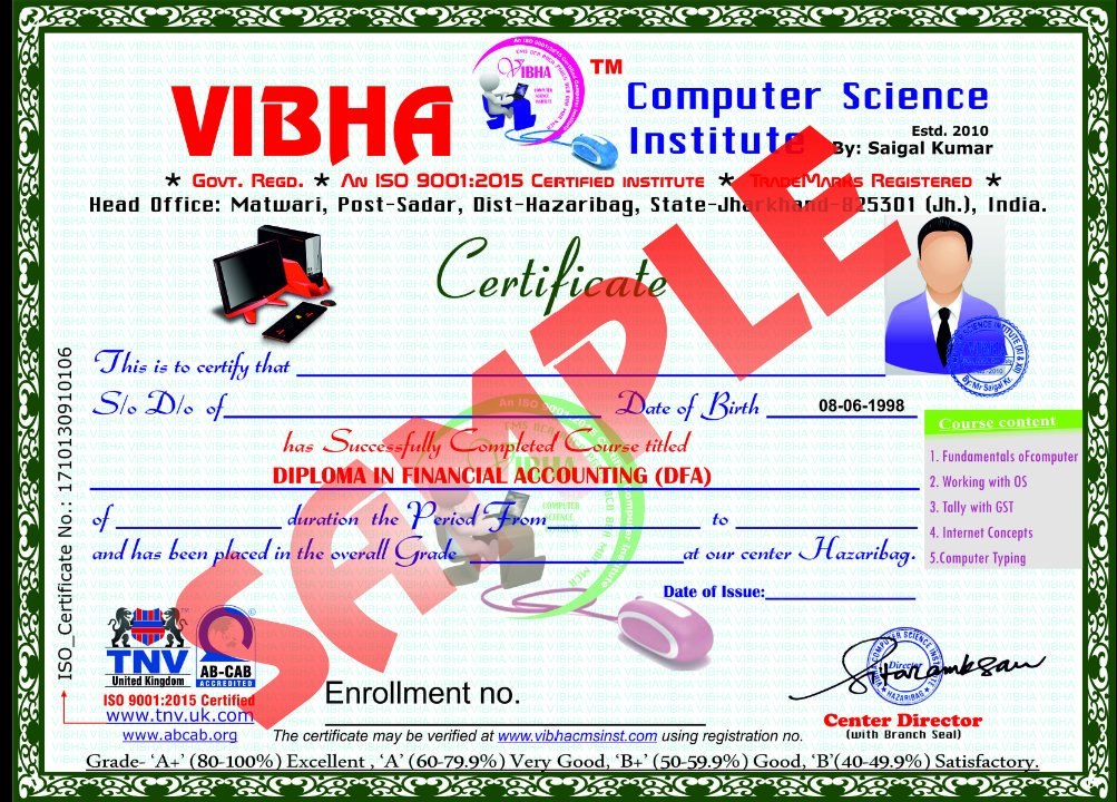 Computer Institute Certificate