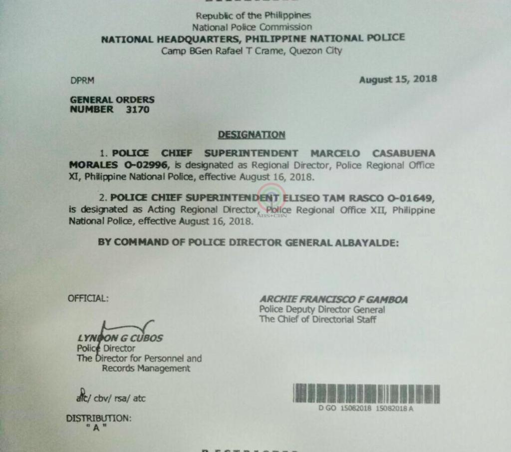 LOOK: PNP Reassignment order making C/Supt Marcelo Morales the new ...