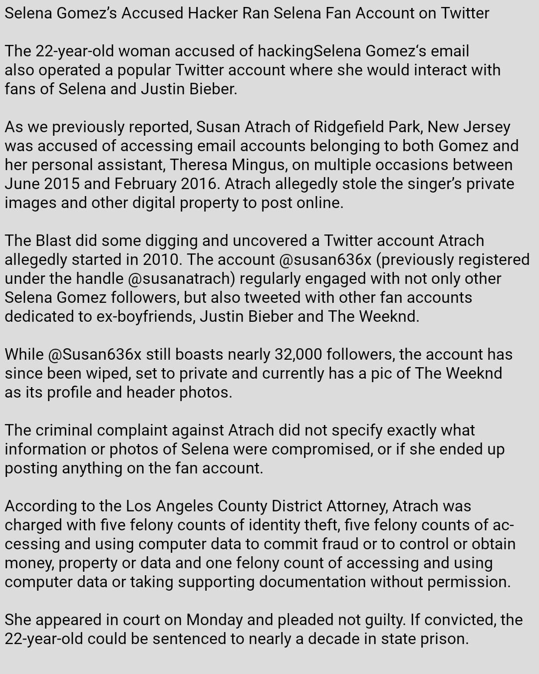 Selena Gomez News On Twitter Selena Gomezs Accused Hacker Ran Selena Fan Account On Twitter 