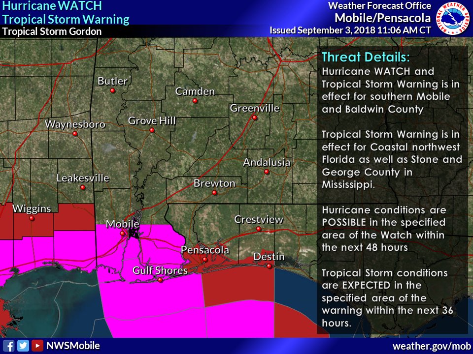 11:40am-Here is the current Watch/Warning Graphic Hurricane WATCH and ...
