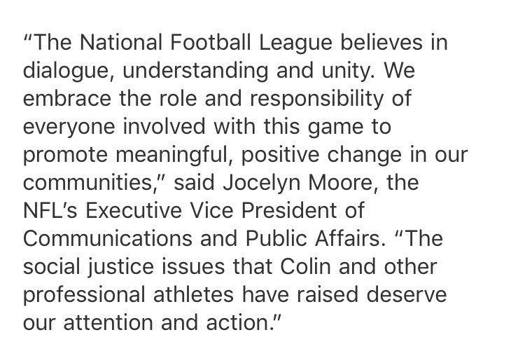 Andrew Beaton on Twitter: "NFL statement on Colin Kaepernick, social ...